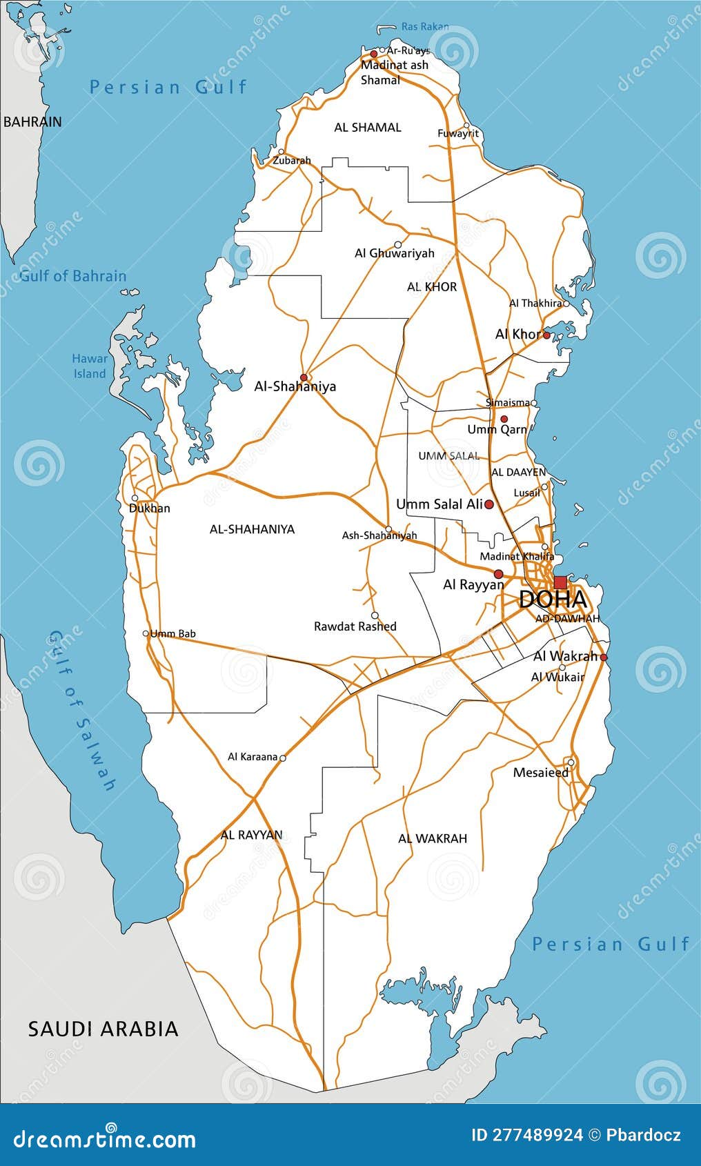 Detailed Qatar Road Map with Labeling. Stock Vector - Illustration of ...