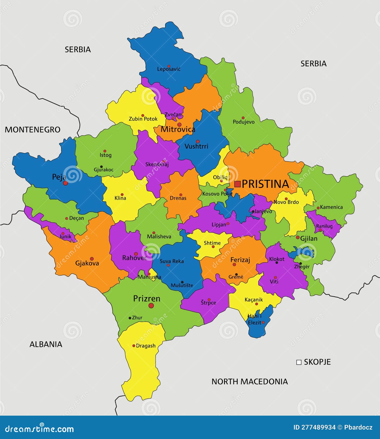 Colorful Kosovo Political Map with Clearly Labeled, Separated Layers ...