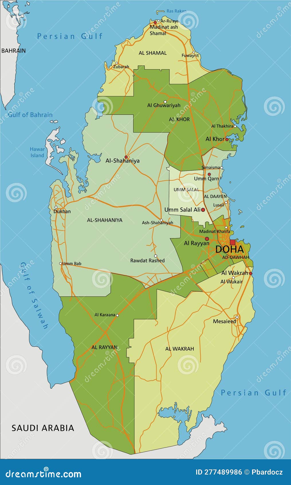 Political Map Of Qatar Isolated On White Background Cartoon Vector ...