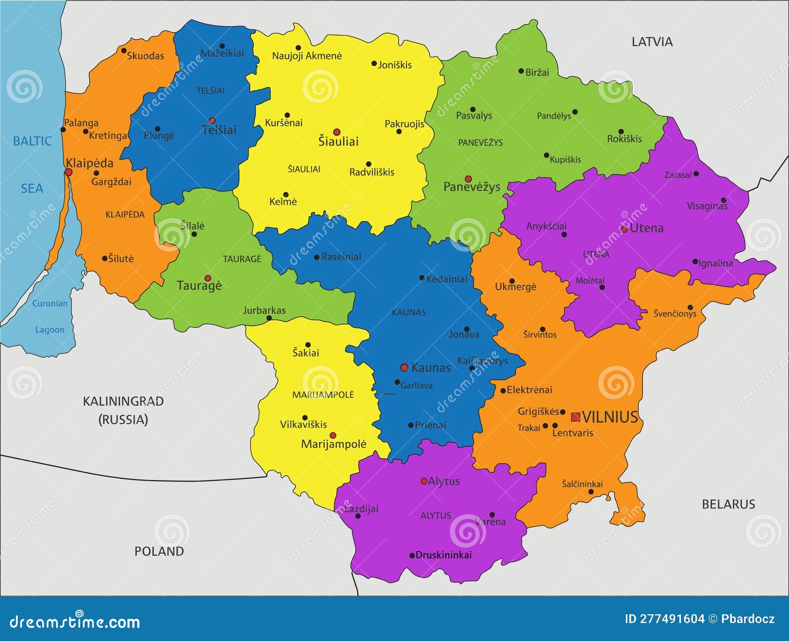 Colorful Lithuania Political Map with Clearly Labeled, Separated Layers ...