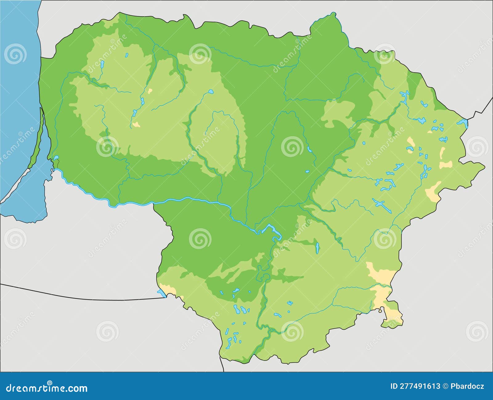 Detailed Lithuania Physical Map. Stock Vector - Illustration of lagoon ...