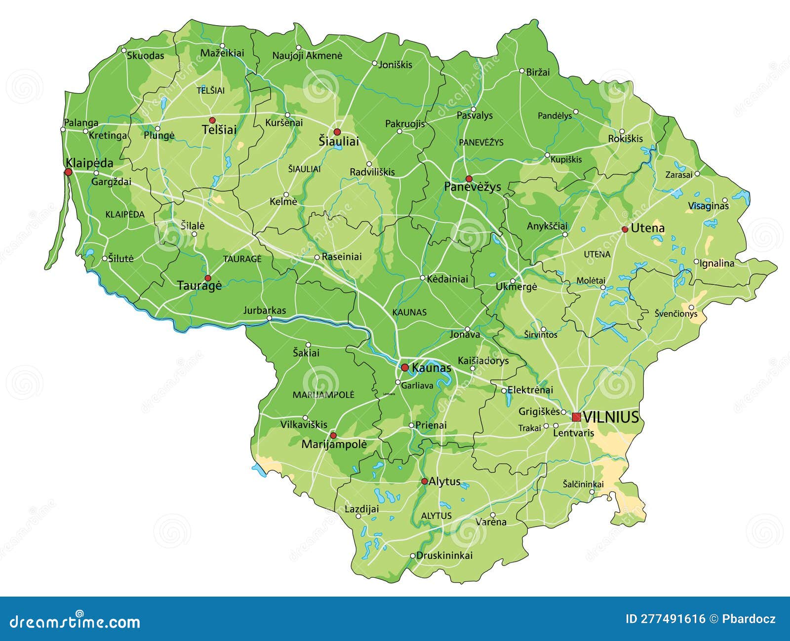 Detailed Lithuania Physical Map with Labeling. Stock Vector ...