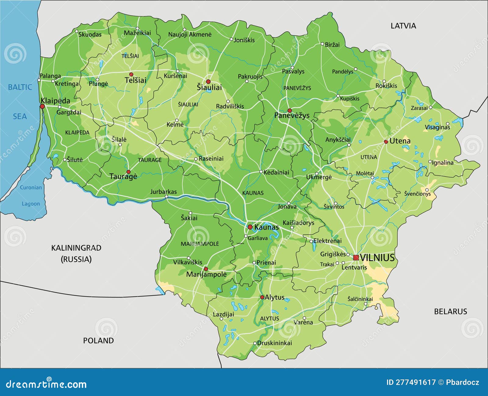 Detailed Lithuania Physical Map. Cartoon Vector | CartoonDealer.com ...
