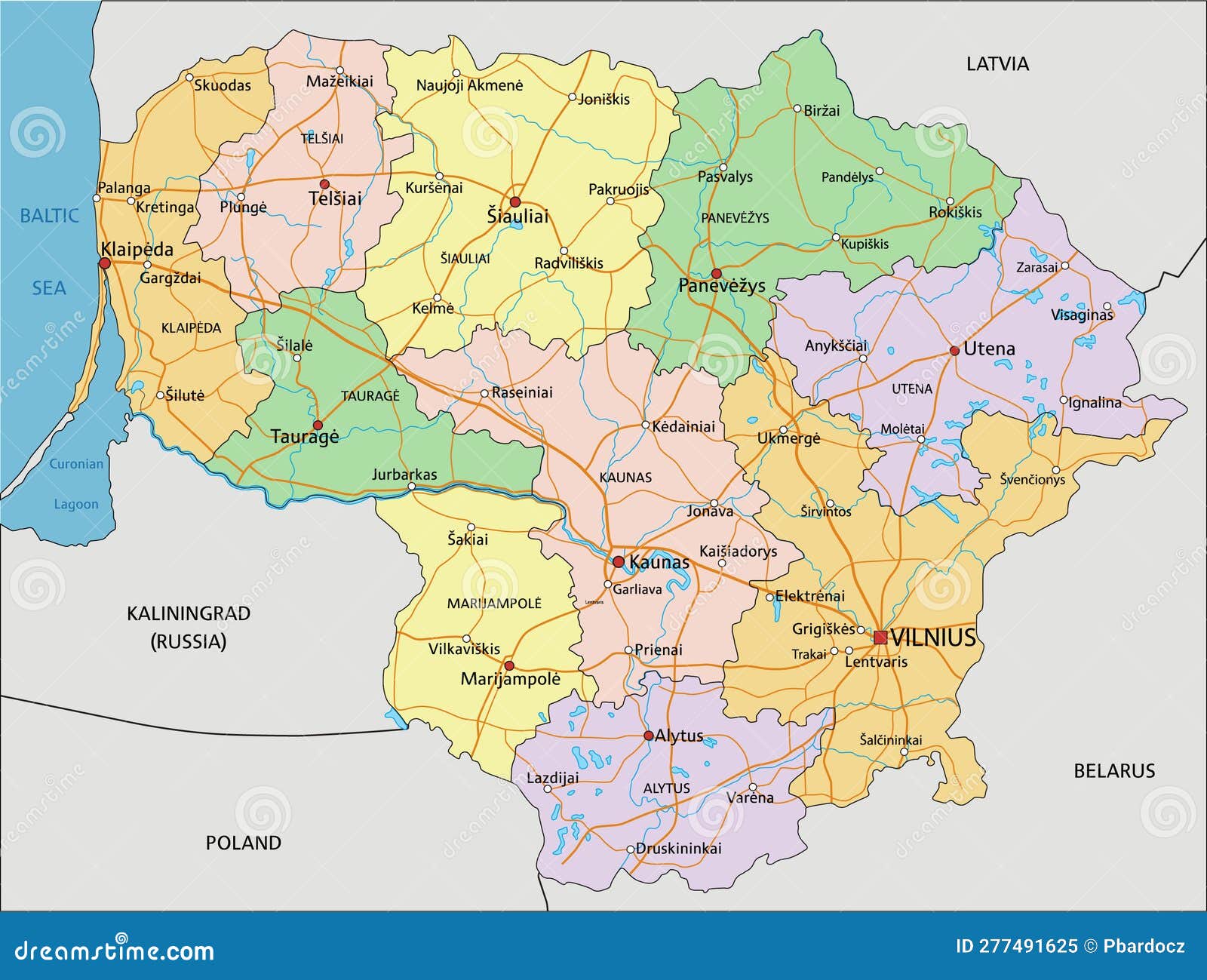 Lithuania - Detailed Editable Political Map With Labeling. Cartoon ...