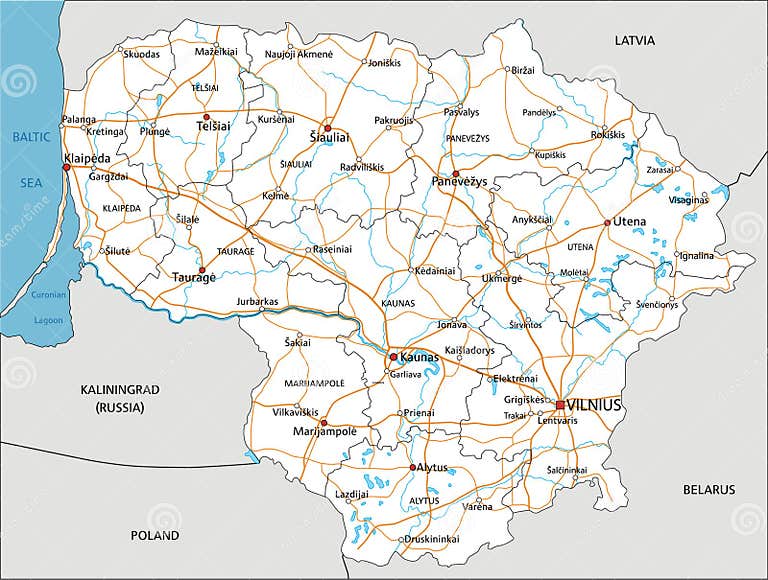 Detailed Lithuania Road Map with Labeling. Stock Vector - Illustration ...