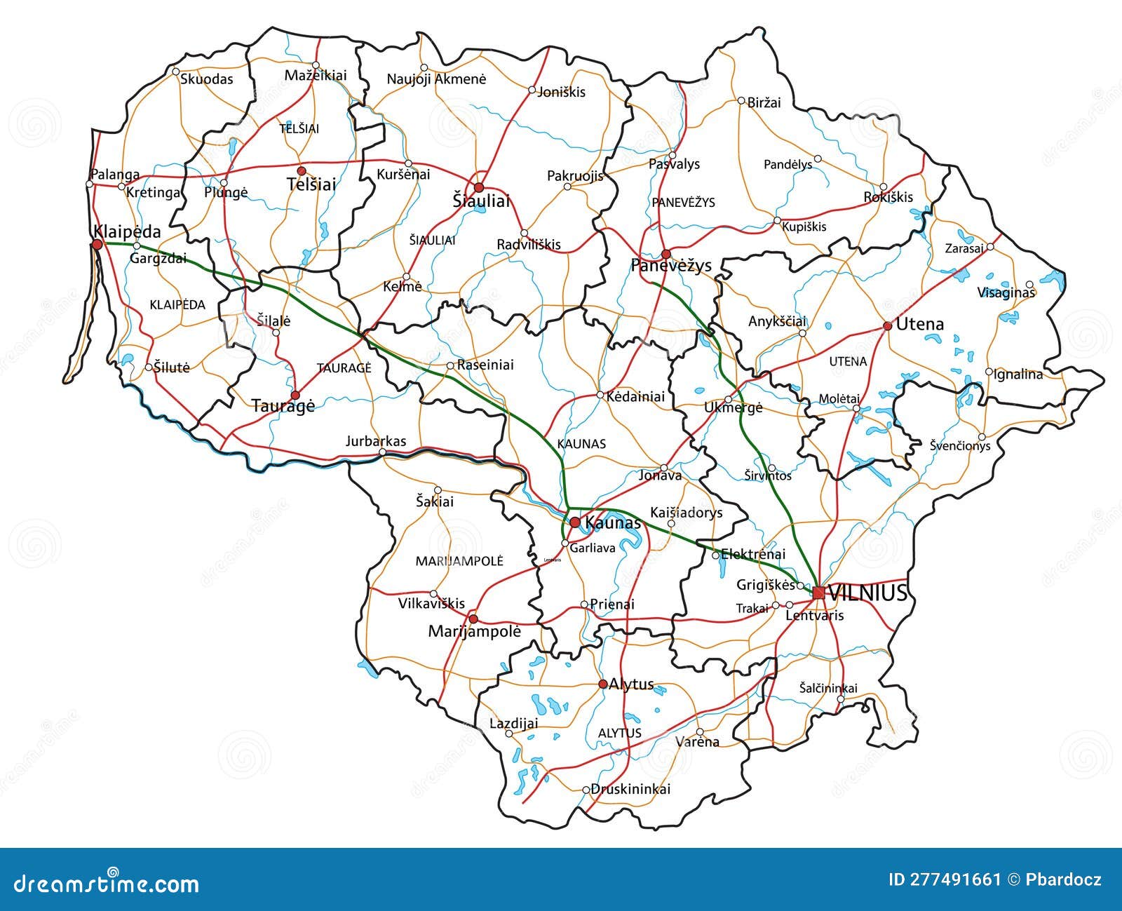 Lithuania Road and Highway Map. Stock Illustration - Illustration of background, route: 277491661