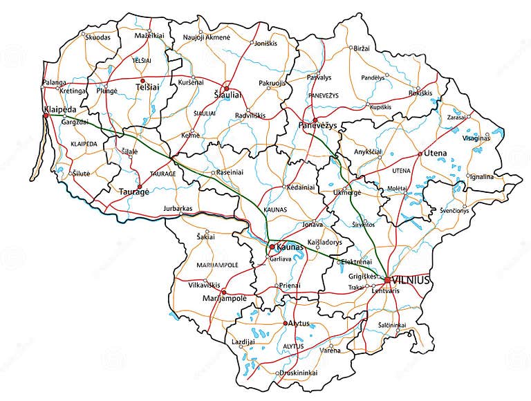 Lithuania Road and Highway Map. Stock Vector - Illustration of ...