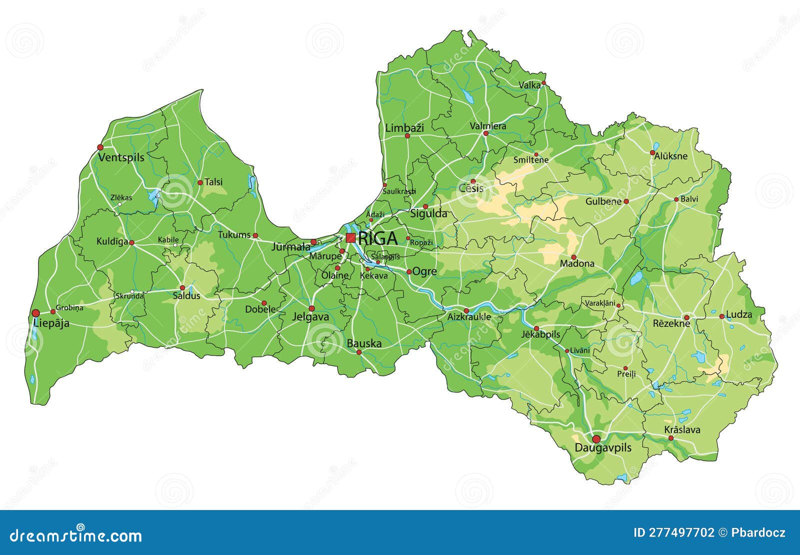 Detailed Latvia Physical Map with Labeling. Stock Vector - Illustration ...