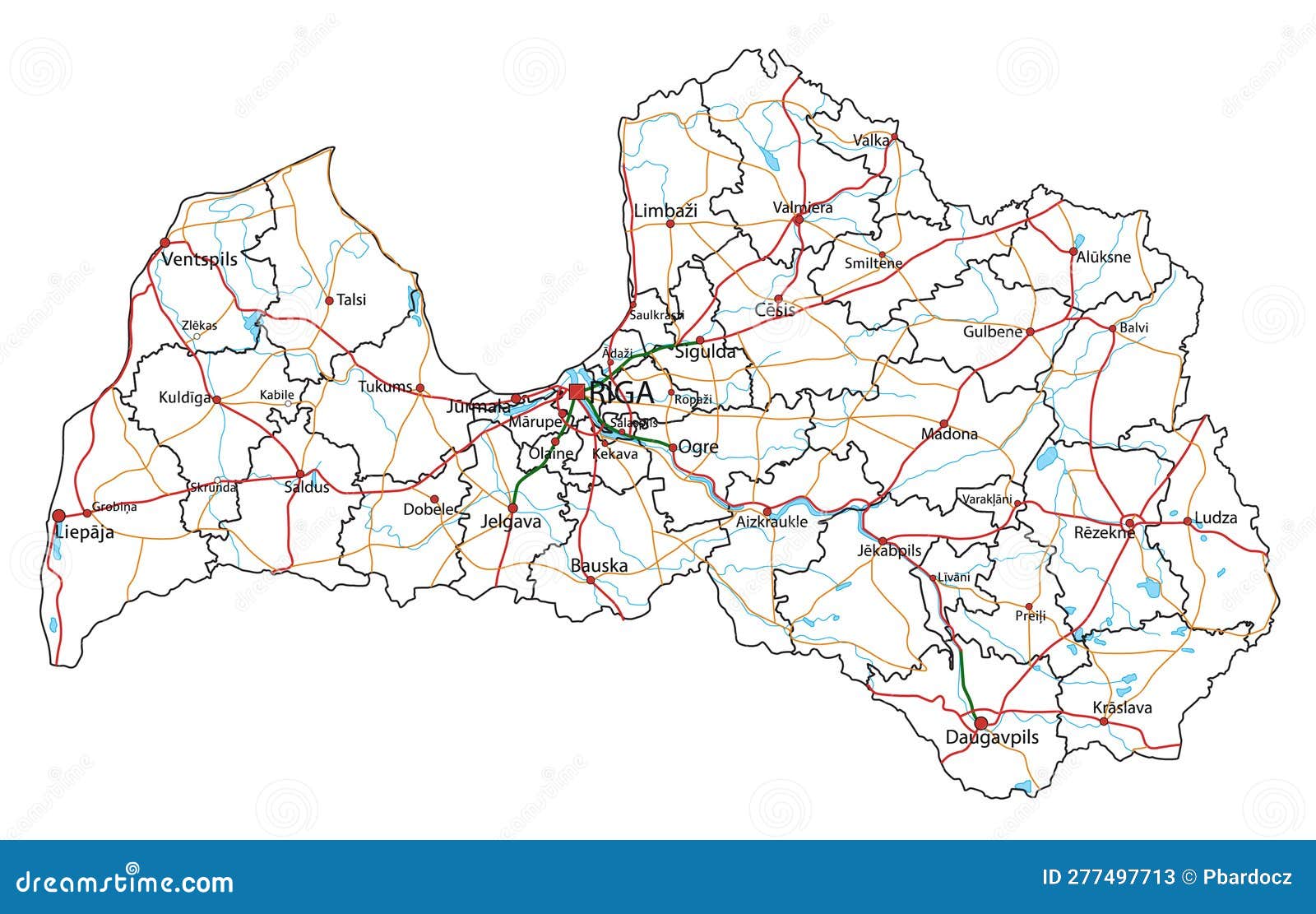 Latvia Road and Highway Map. Stock Vector - Illustration of riga ...