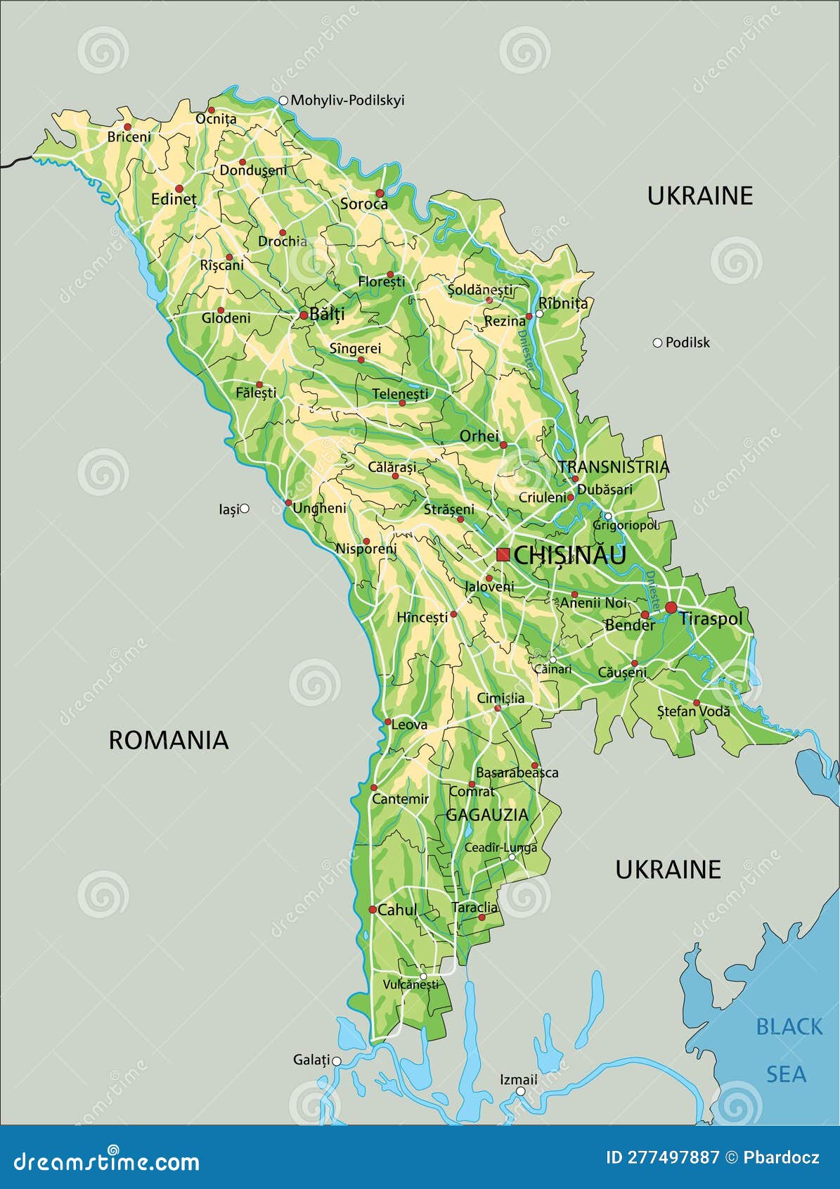 Detailed Moldova Physical Map with Labeling. Stock Vector ...