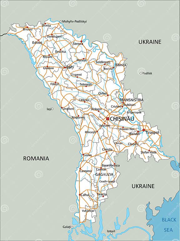 Detailed Moldova Road Map with Labeling. Stock Vector - Illustration of ...