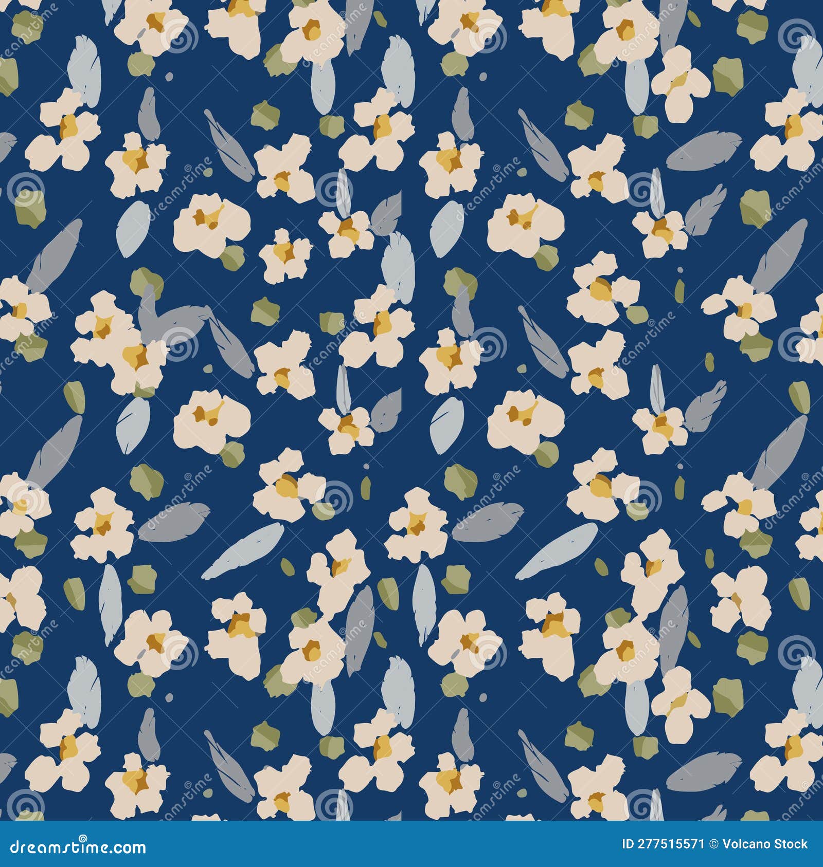 Floral Pattern. Pretty Flowers on Blue Background. Printing with Small ...