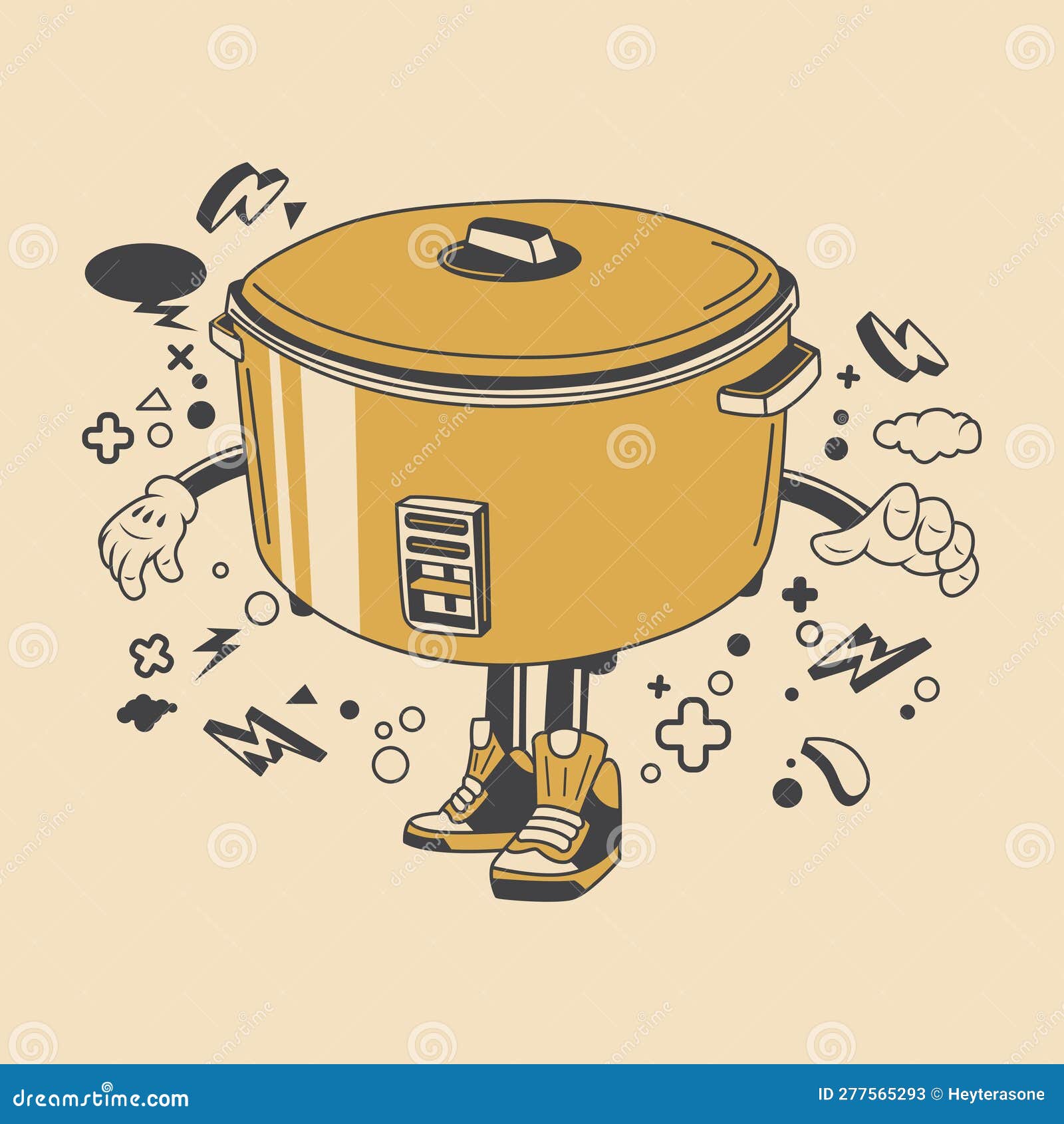Retro Rice Cooker Cartoon Character Vector Illustration Stock ...
