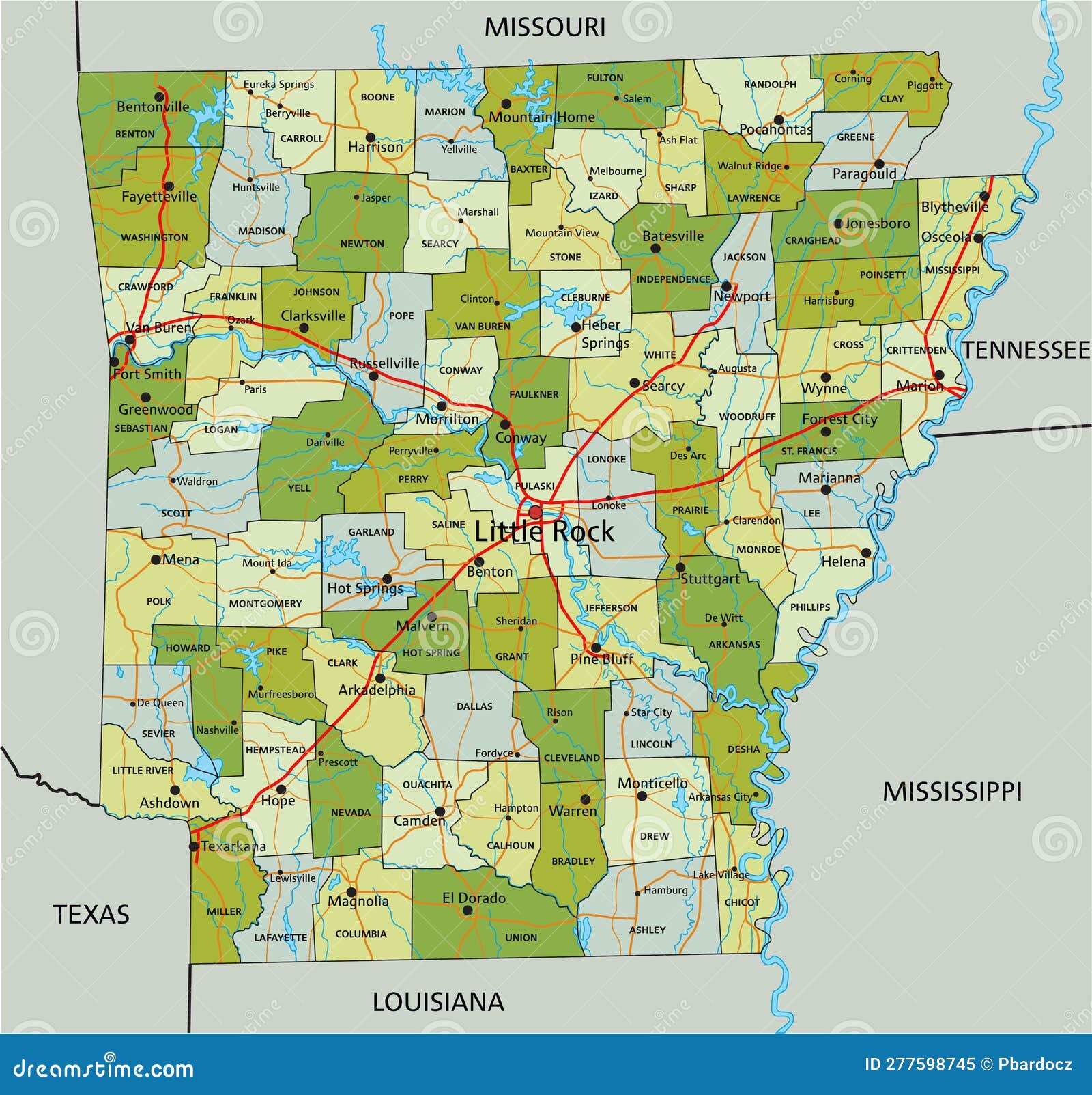 Arkansas Map. Political Map Of Arkansas In Outline Cartoon Vector ...
