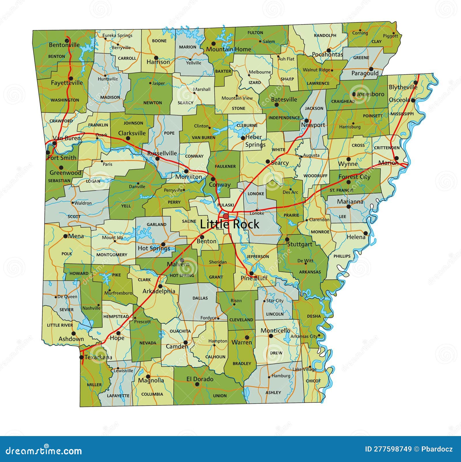 Arkansas Map. Political Map Of Arkansas In Outline Cartoon Vector ...