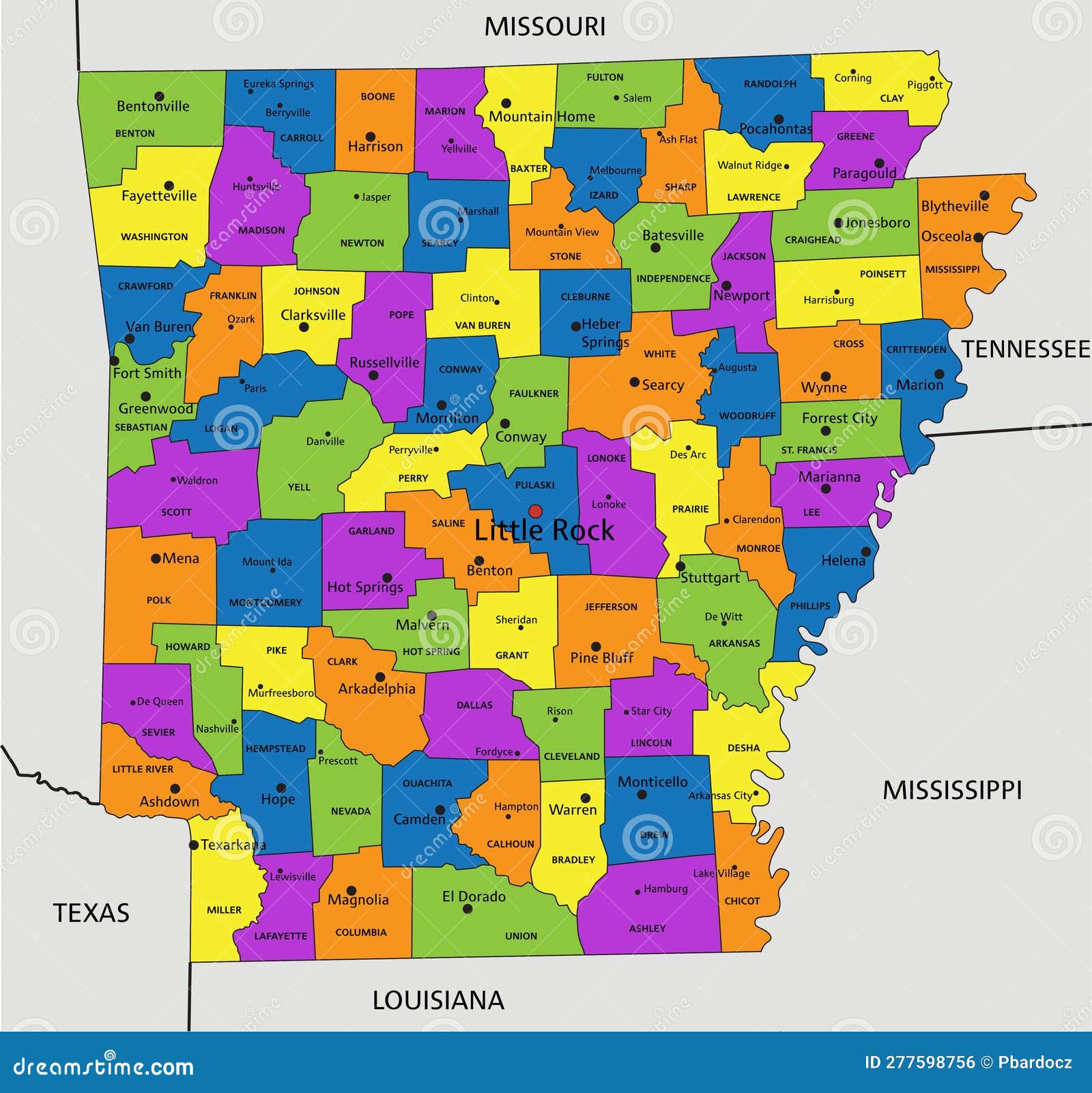 Arkansas Map. Political Map Of Arkansas In Outline Cartoon Vector ...