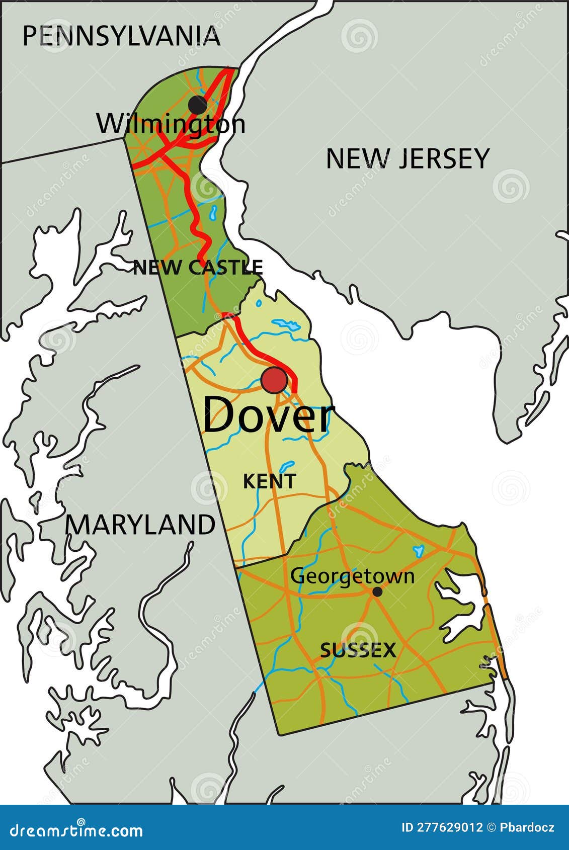 Detailed Editable Political Map with Separated Layers. Delaware Stock ...