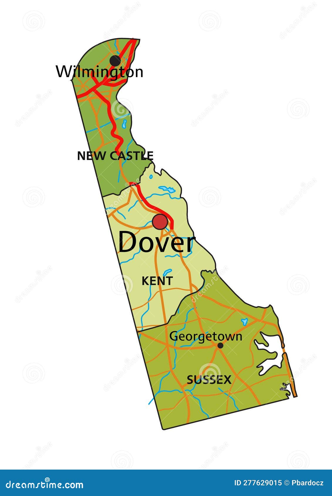 Detailed Editable Political Map with Separated Layers. Delaware Stock ...
