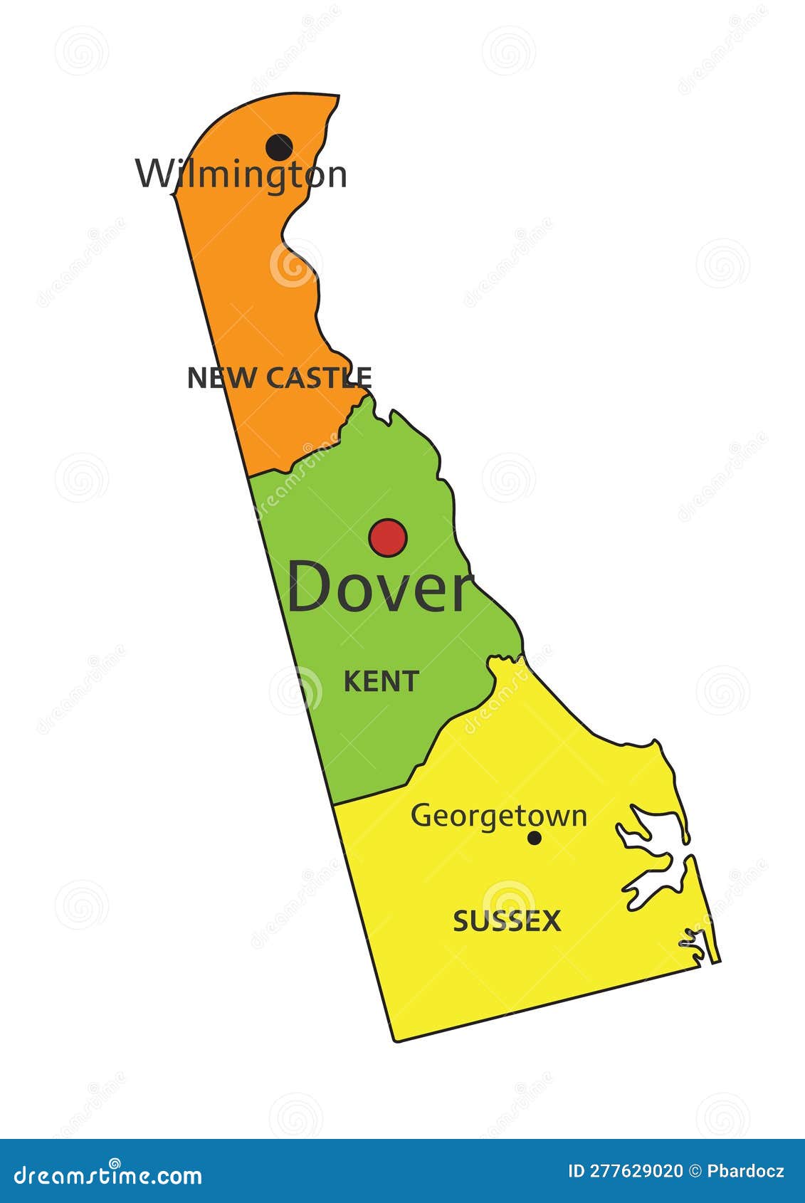Colorful Delaware Political Map with Clearly Labeled, Separated Layers ...