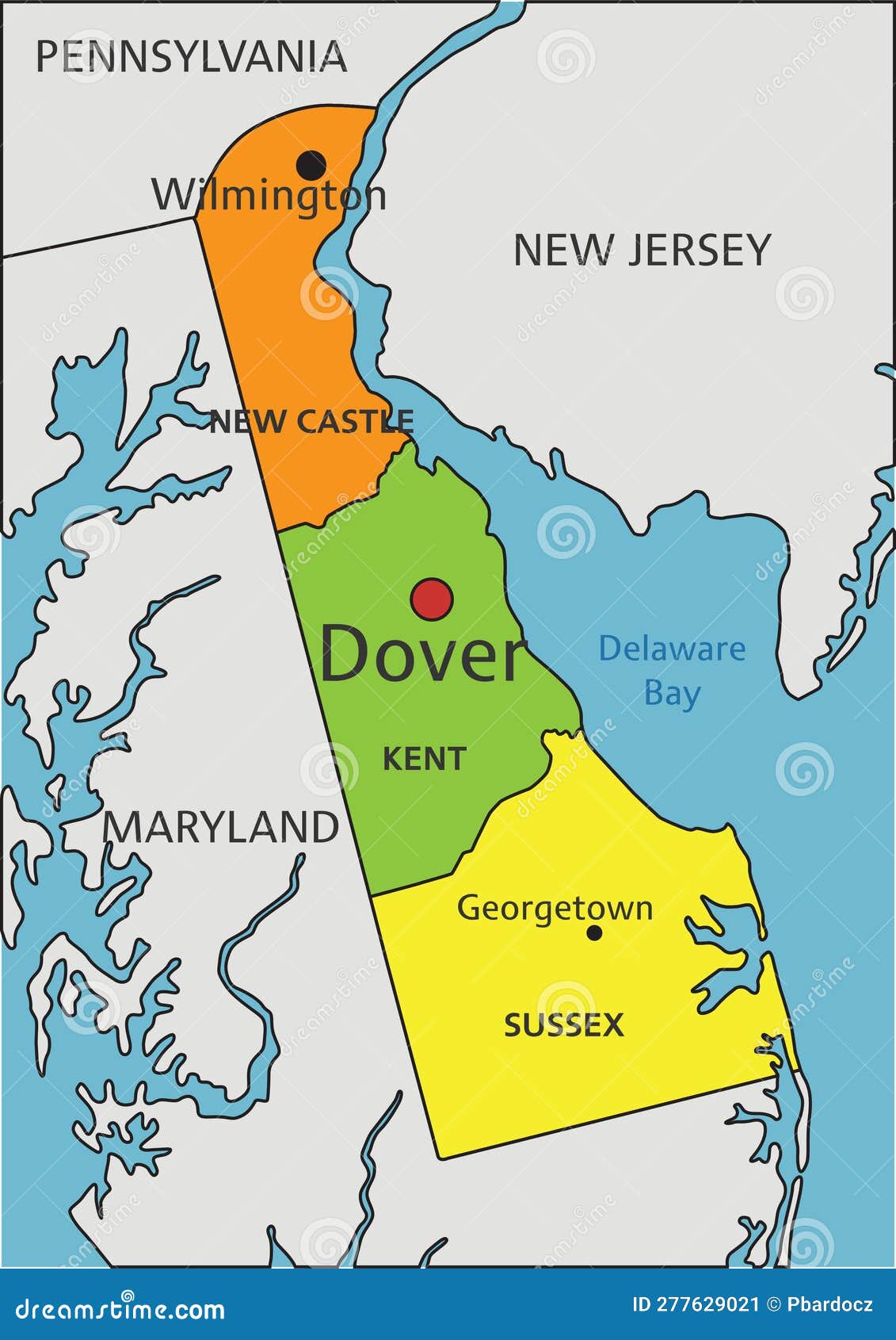 Colorful Delaware Political Map with Clearly Labeled, Separated Layers ...