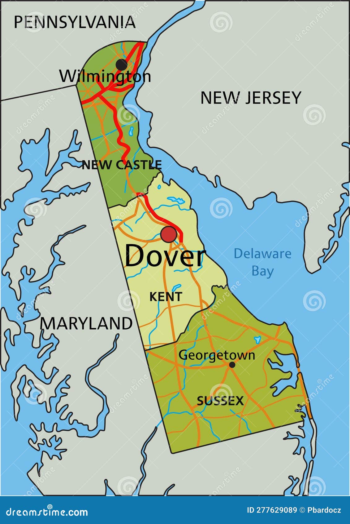 Detailed Editable Political Map with Separated Layers. Delaware Stock ...