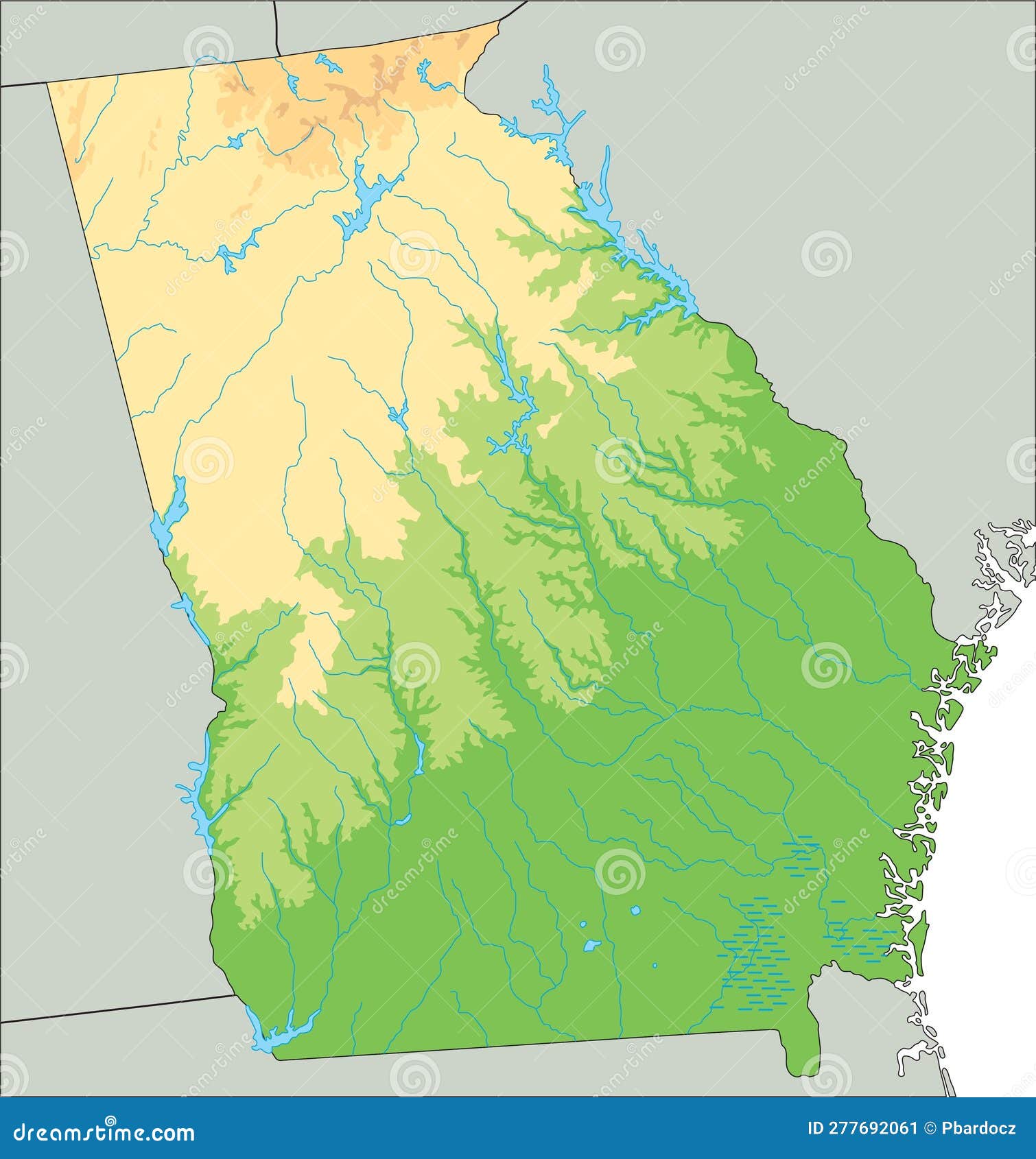 Detailed Georgia Physical Map. Stock Vector - Illustration of georgian ...