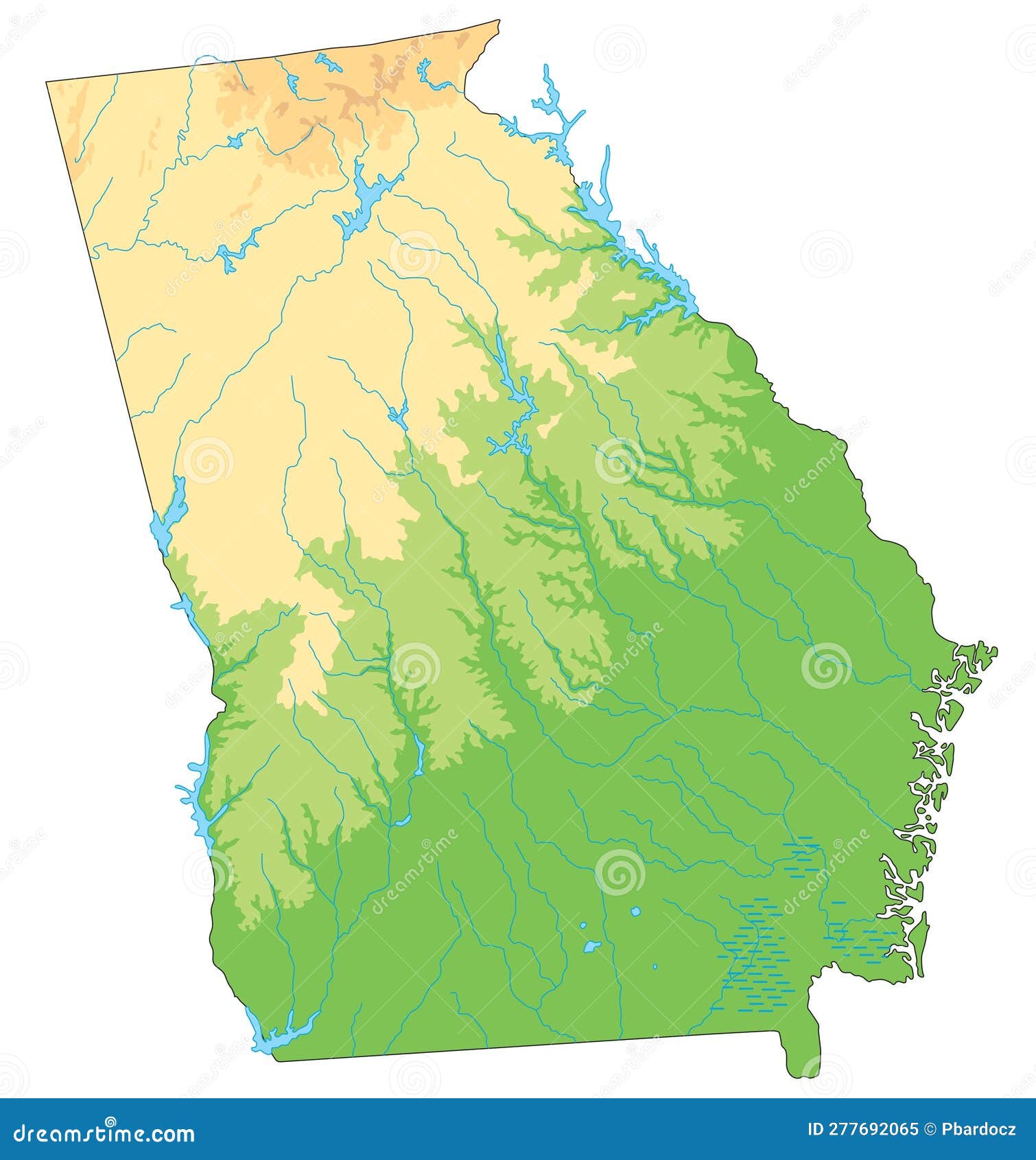 Detailed Georgia Physical Map. Stock Vector - Illustration of atlantic ...