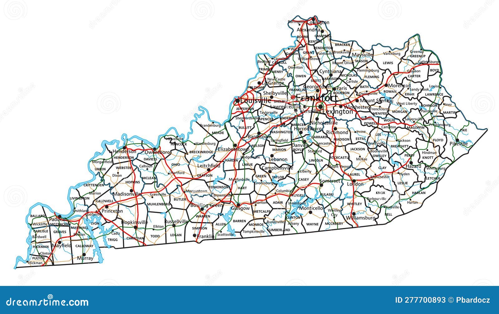 Kentucky Road and Highway Map. Stock Vector - Illustration of lexington ...