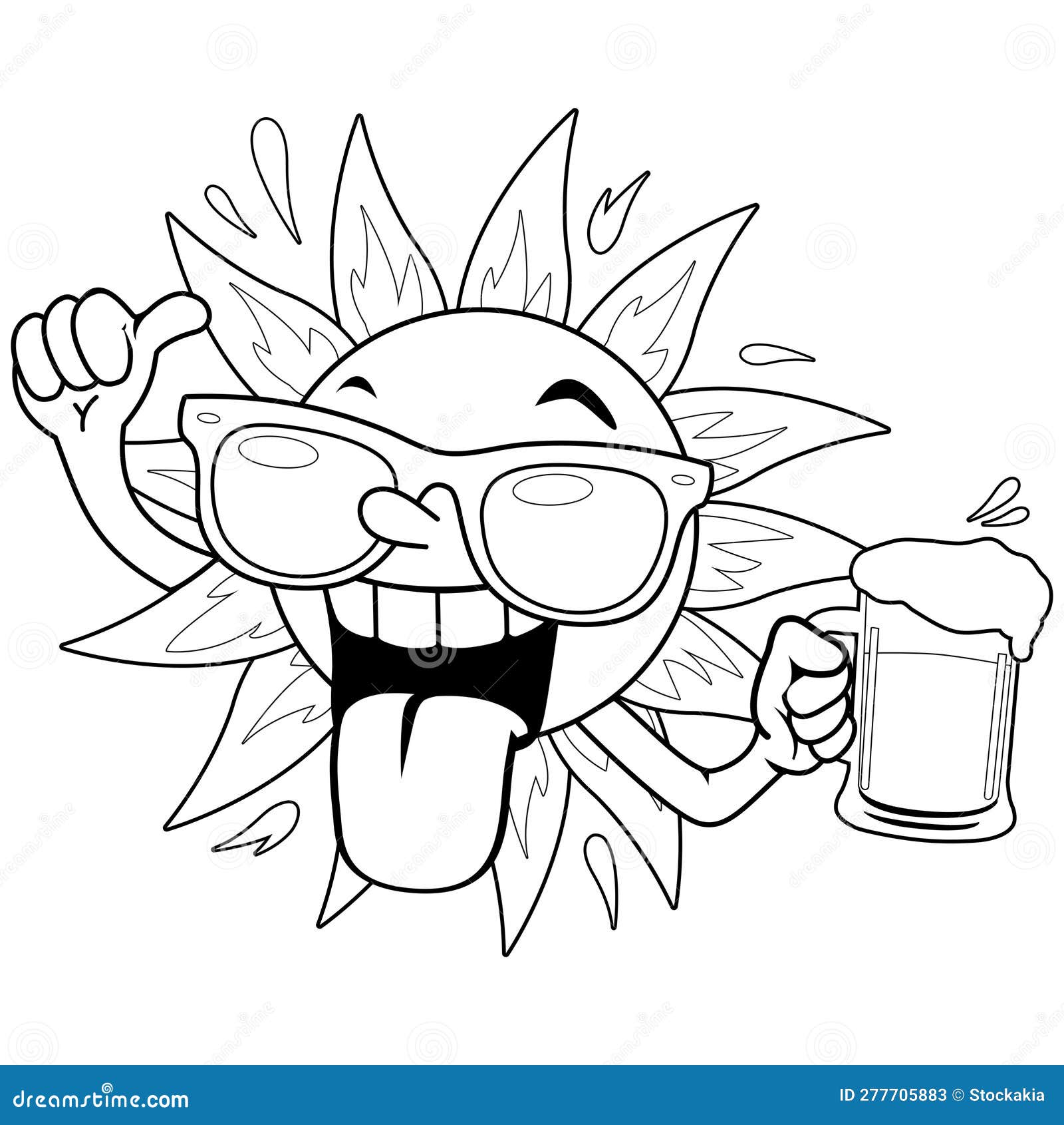 Cartoon Sun Drinking Beer. Vector Black and White Coloring Page Stock ...