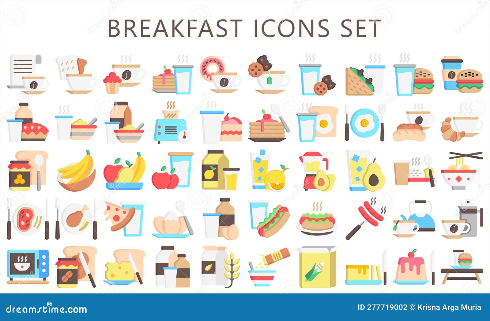 Food and Drink, Breakfast Multi Color Icons Set Stock Vector ...