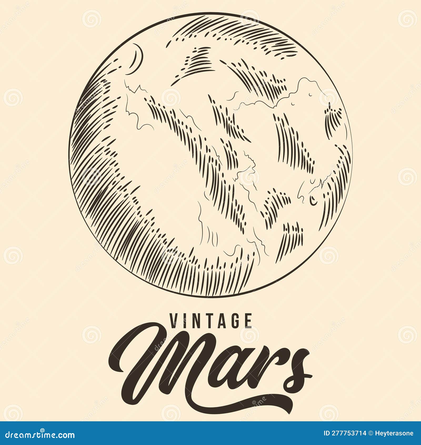 Vintage Hand Drawing Mars Planet Sketch Vector Stock Illustration Stock ...