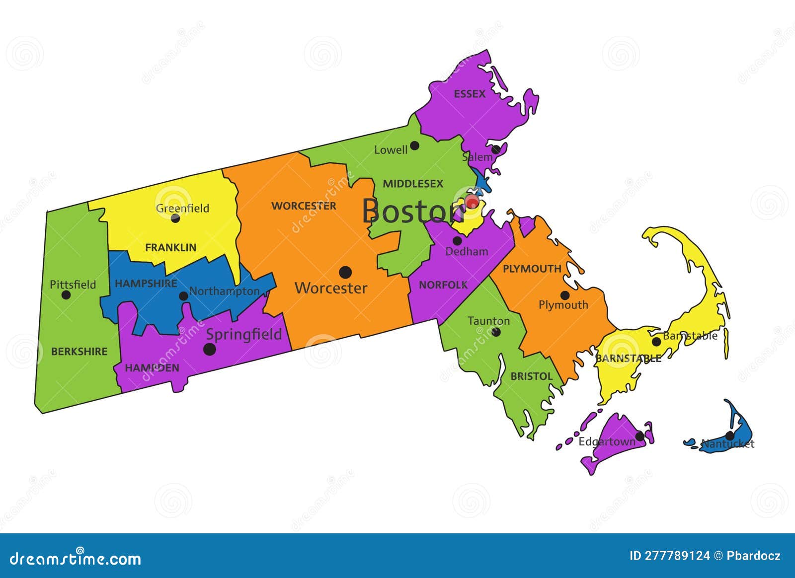 Colorful Massachusetts Political Map with Clearly Labeled, Separated ...