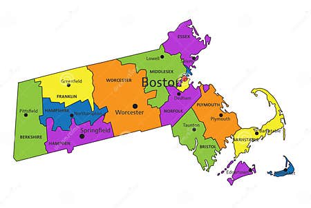 Colorful Massachusetts Political Map with Clearly Labeled, Separated ...