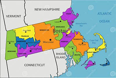 Colorful Massachusetts Political Map with Clearly Labeled, Separated ...