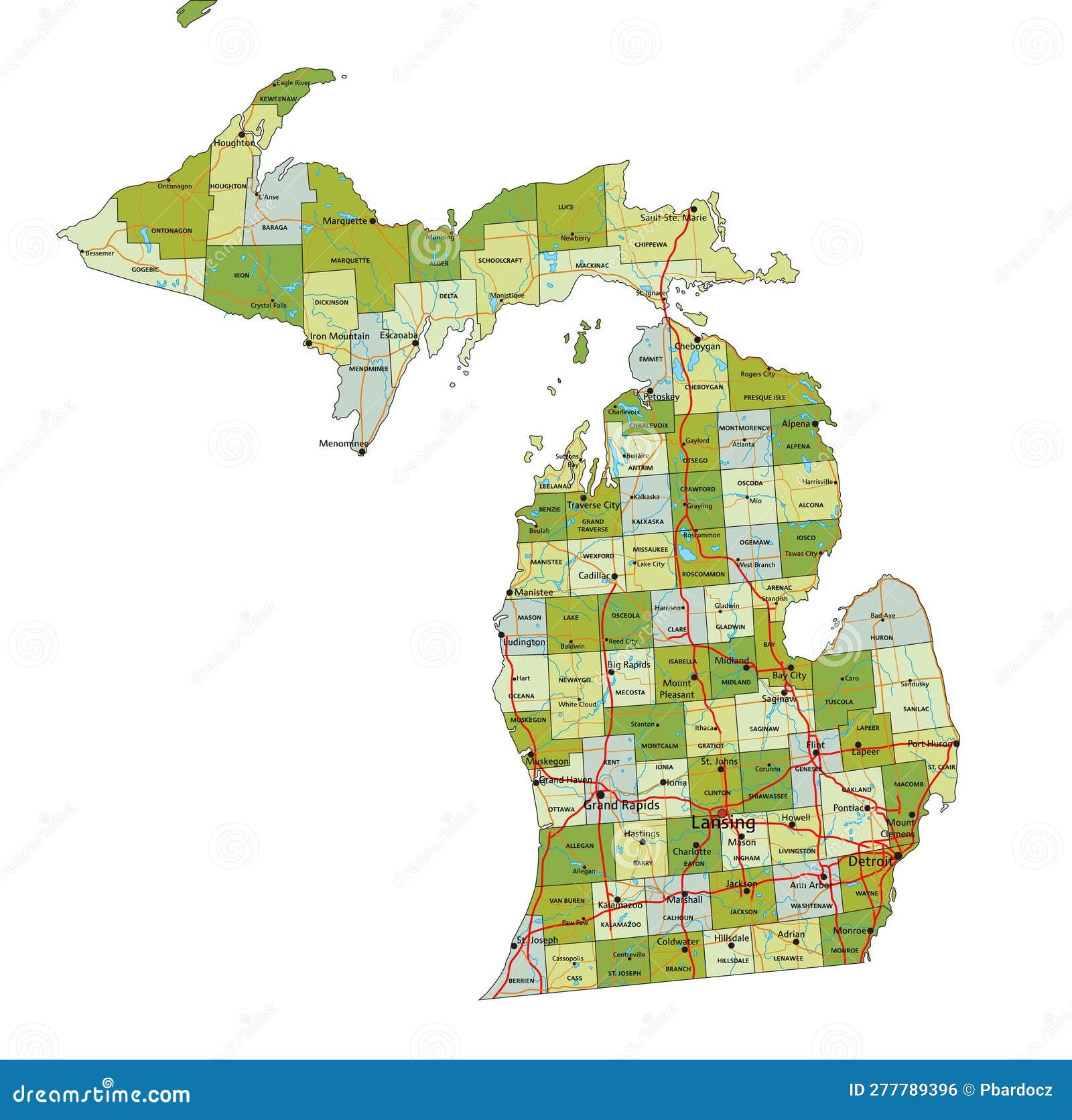 Michigan Map. Political Map Of Michigan With Boundaries In Outline ...