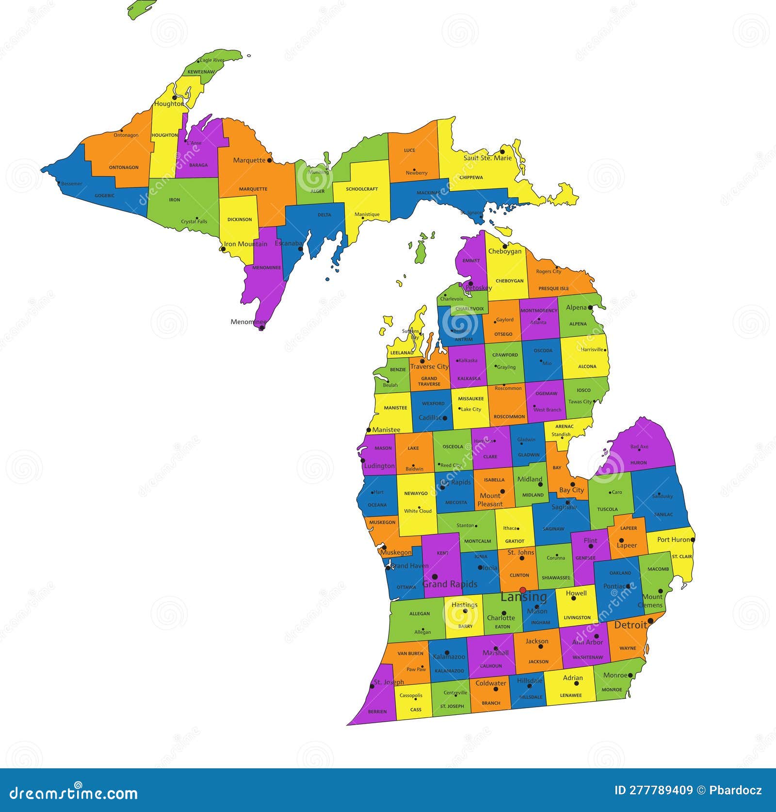 Colorful Michigan Political Map with Clearly Labeled, Separated Layers ...