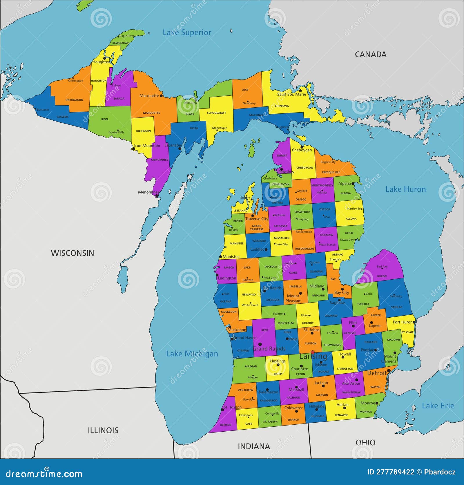Colorful Michigan Political Map with Clearly Labeled, Separated Layers ...
