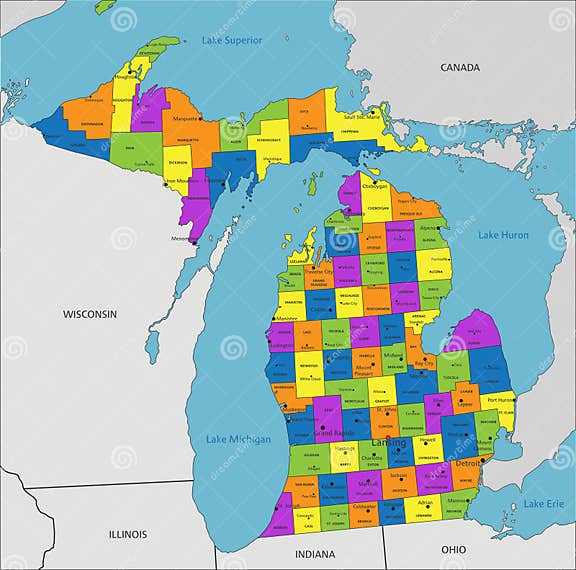 Colorful Michigan Political Map with Clearly Labeled, Separated Layers ...