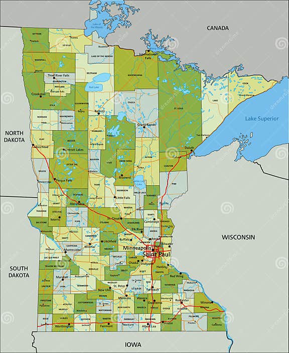 Detailed Editable Political Map with Separated Layers. Minnesota Stock ...