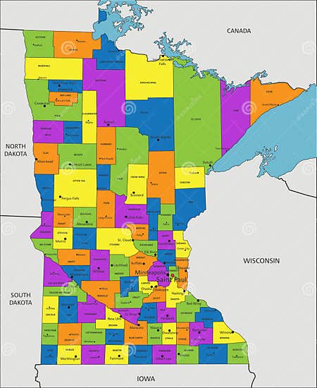 Colorful Minnesota Political Map with Clearly Labeled, Separated Layers ...