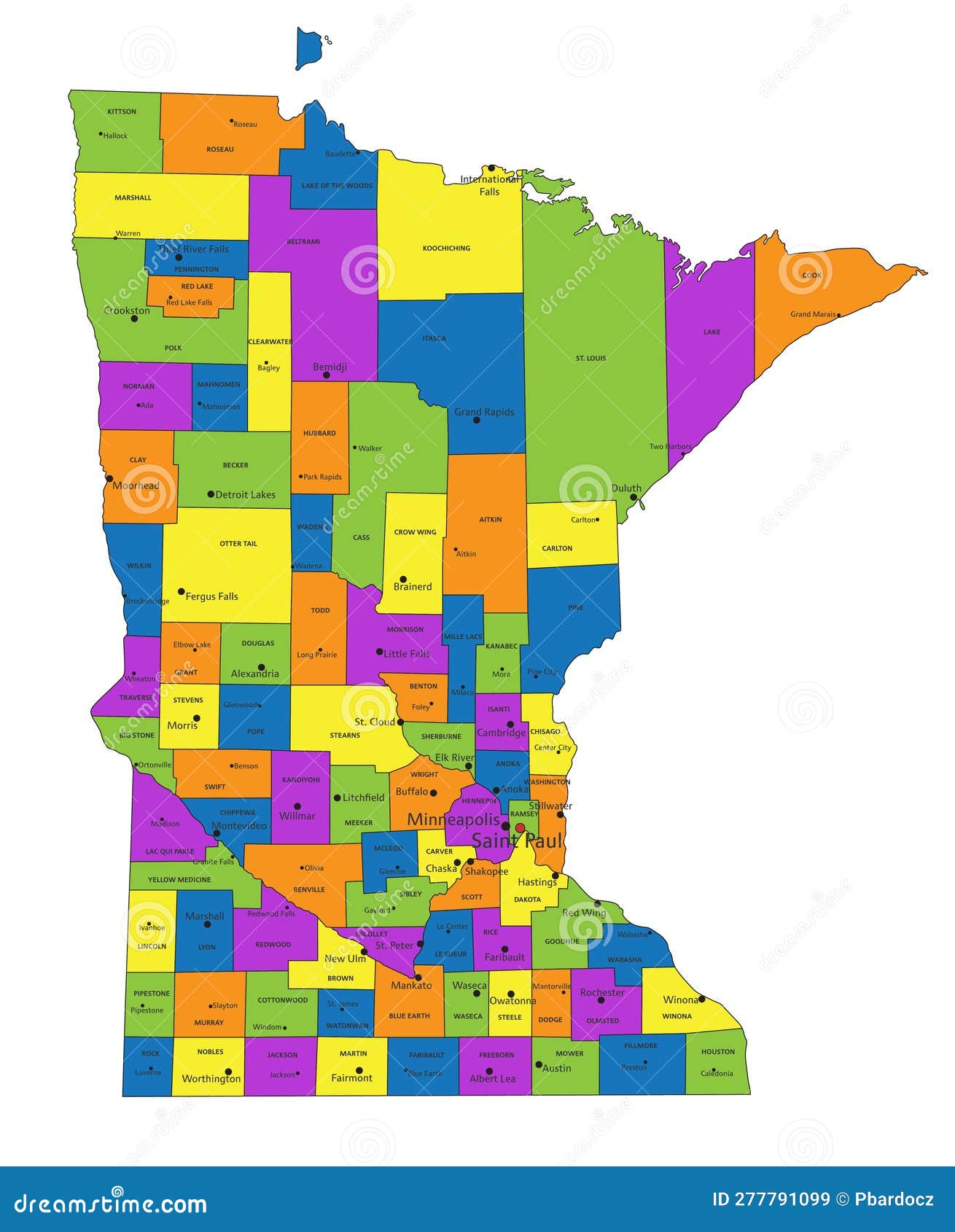 Colorful Minnesota Political Map with Clearly Labeled, Separated Layers ...