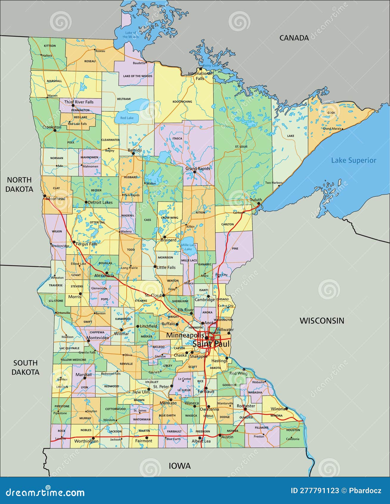 Minnesota Map. Political Map Of Minnesota With Boundaries In Outline ...