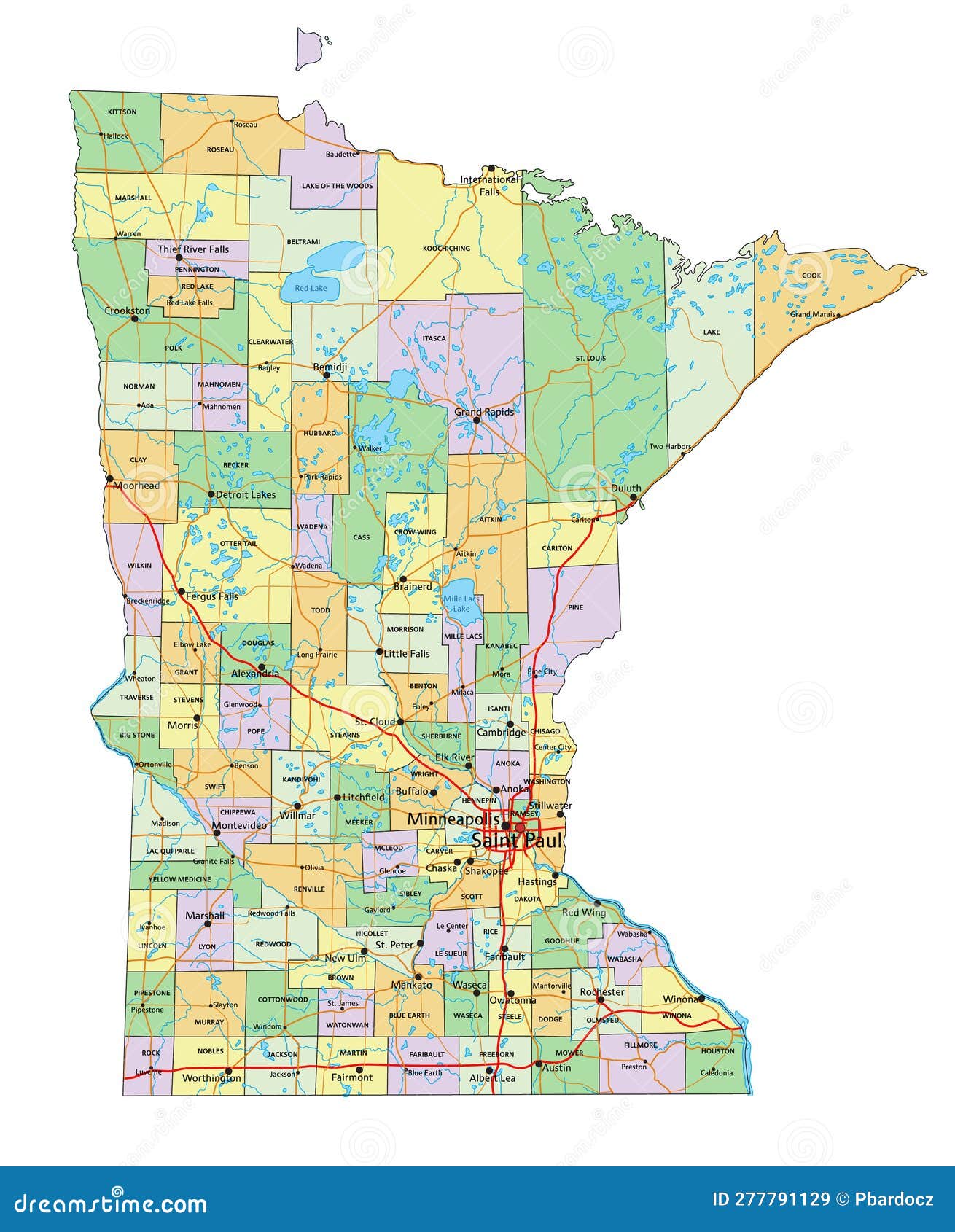Minnesota - Detailed Editable Political Map With Labeling. Cartoon ...