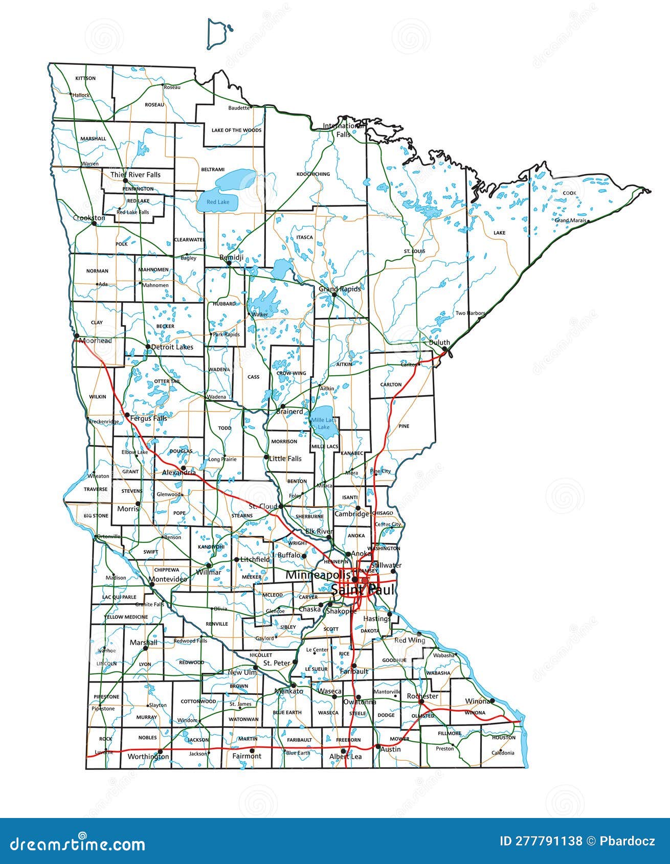 Minnesota Road and Highway Map. Stock Vector - Illustration of path ...