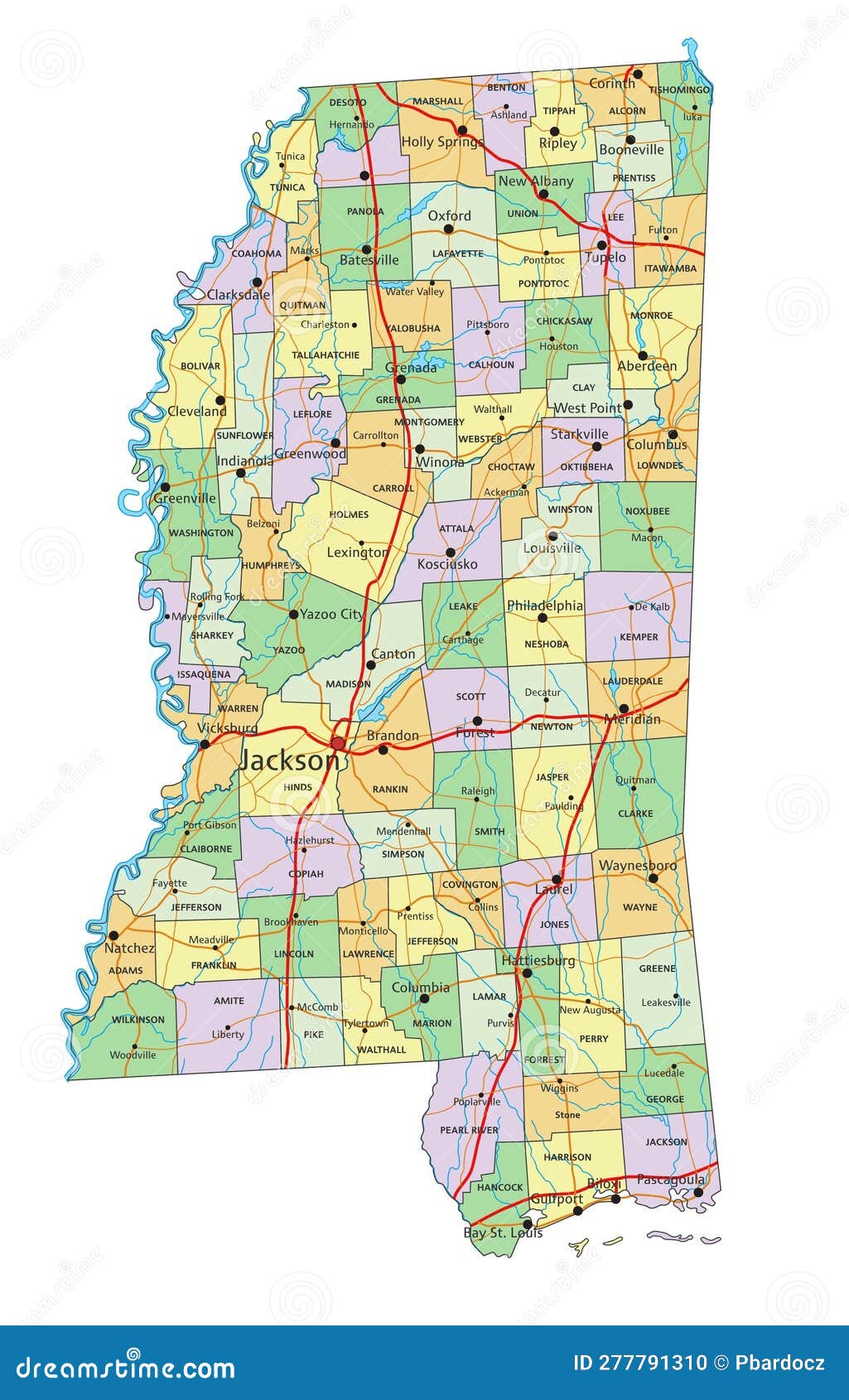 Mississippi - Detailed Editable Political Map With Labeling. Vector ...