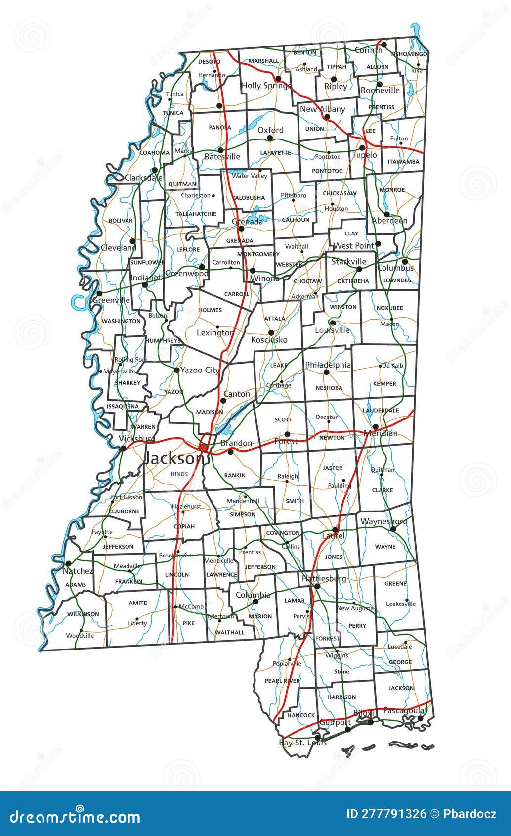 mississippi county map with roads