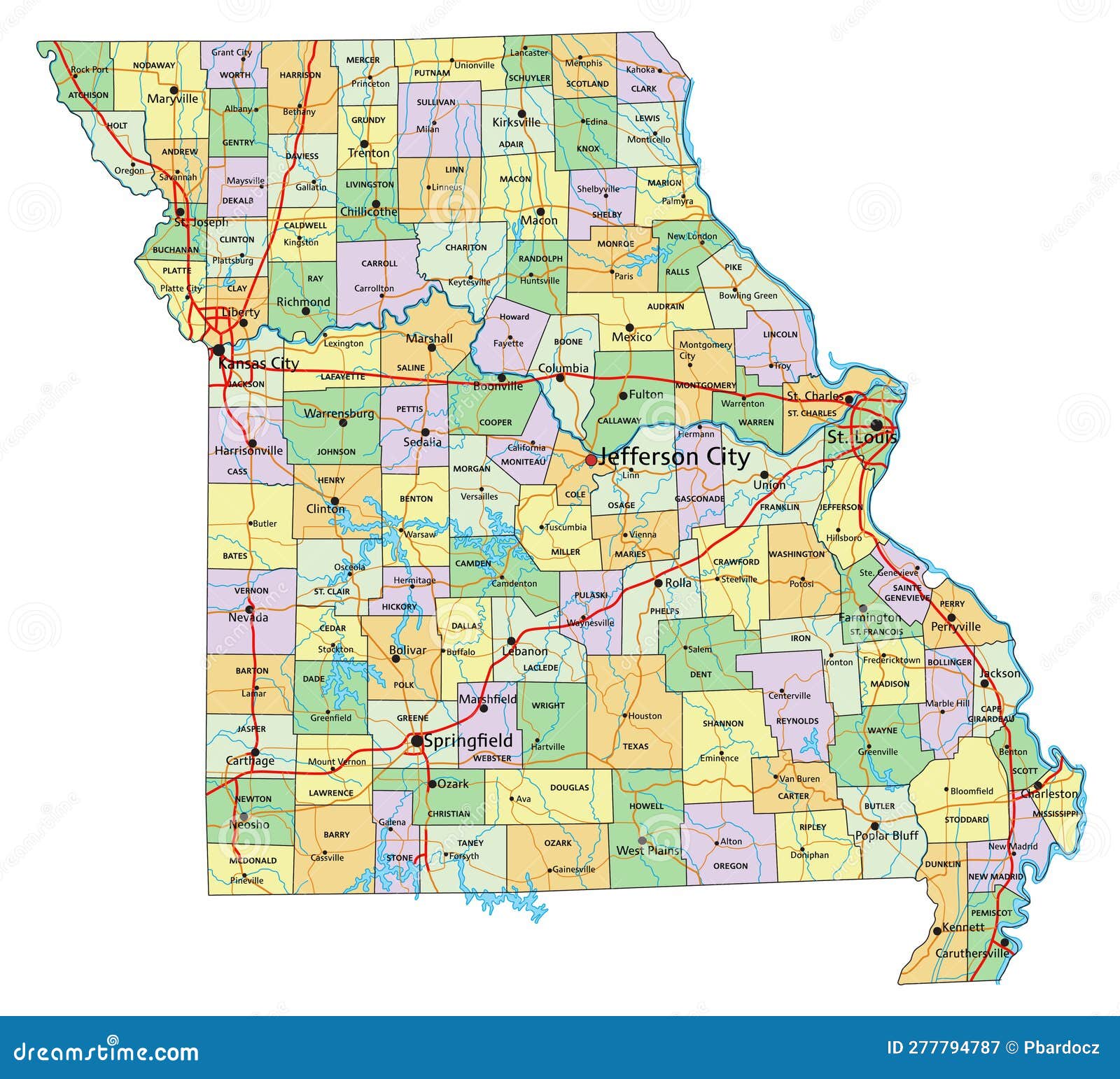 Missouri - Detailed Editable Political Map with Labeling. Stock Vector ...