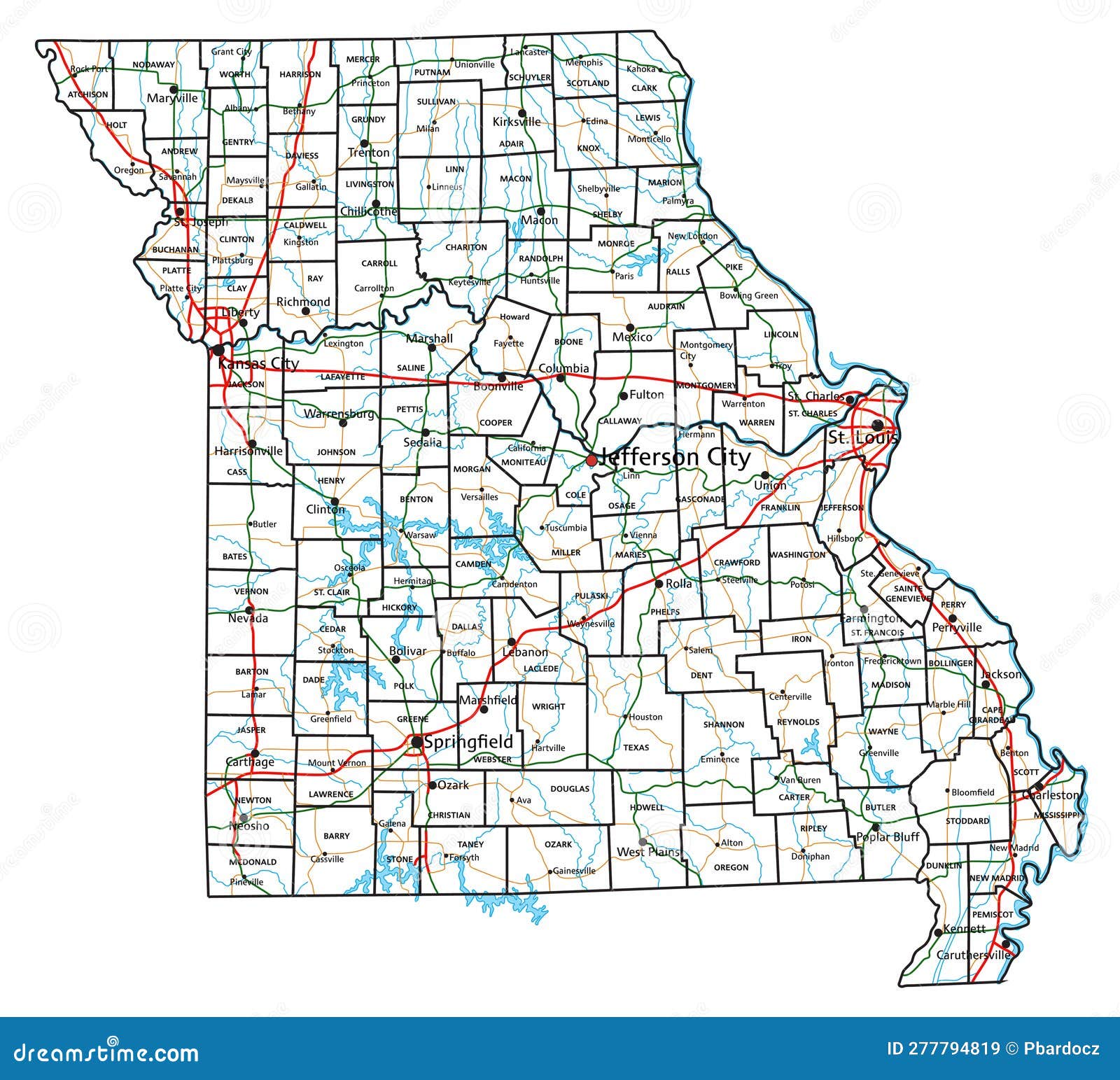 Missouri Road and Highway Map. Stock Vector - Illustration of ...