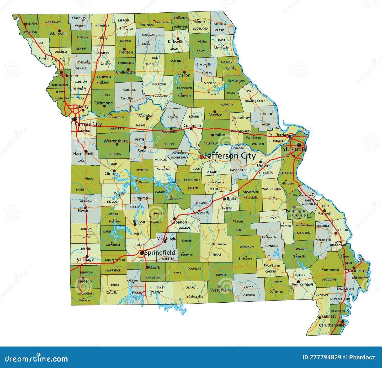 Detailed Editable Political Map with Separated Layers. Missouri Stock ...