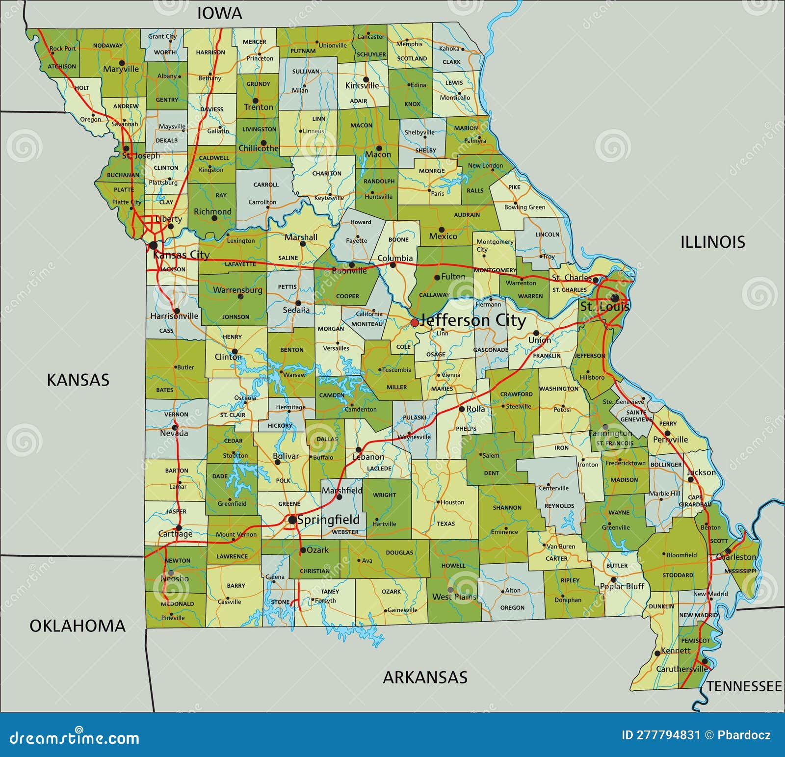 Detailed Editable Political Map with Separated Layers. Missouri Stock ...